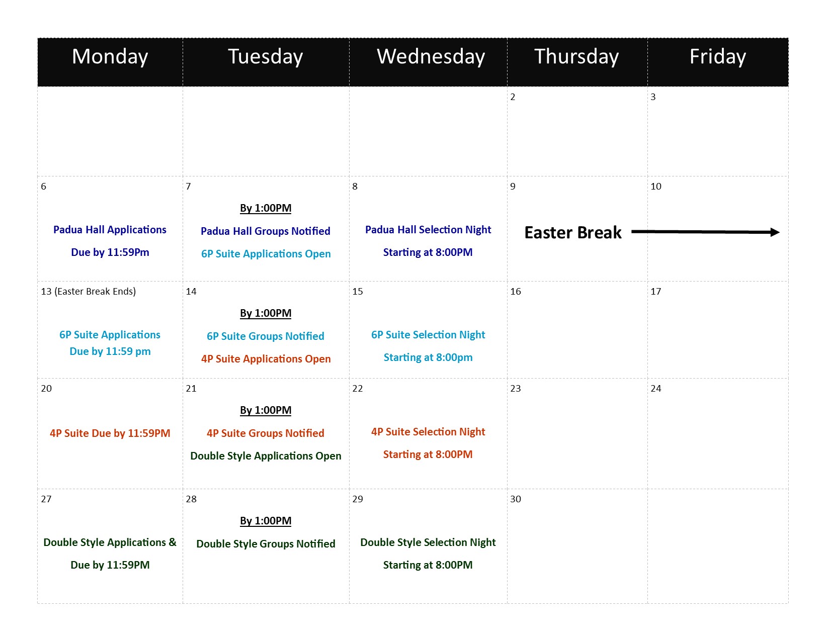 Housing Selection Calendar | Siena College